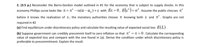 2. (3.5 p.) Reconsider the Barro-Gordon model | Chegg.com