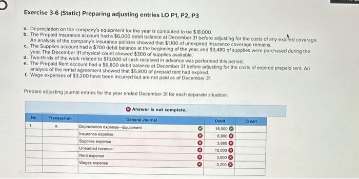 Solved Exercise 3-6 (Static) Preparing adjusting entries LO | Chegg.com