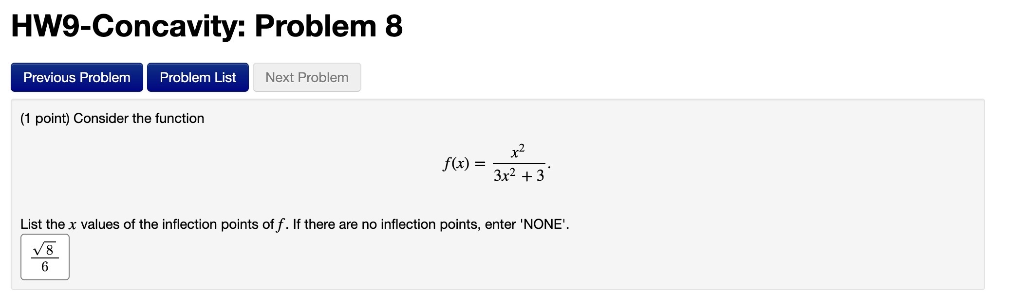 Solved (1 ﻿point) ﻿Consider the functionf(x)=x23x2+3.List | Chegg.com
