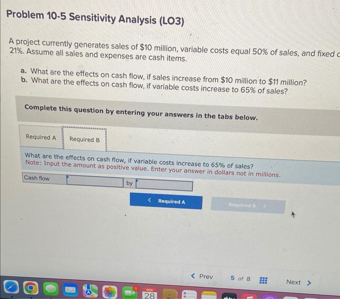 Solved Problem 10-5 Sensitivity Analysis (lo3) A Project 