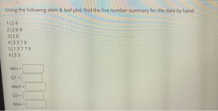 Solved Using the following stem & leaf plot, find the five | Chegg.com