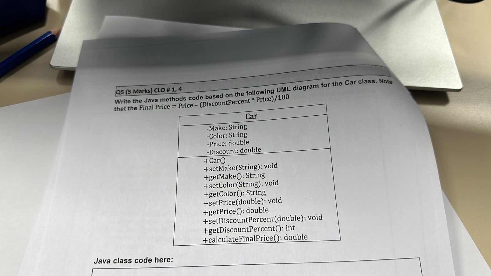 Solved Q5 (5 ﻿Marks) ﻿CLO# 1, 4Write the Java methods code | Chegg.com