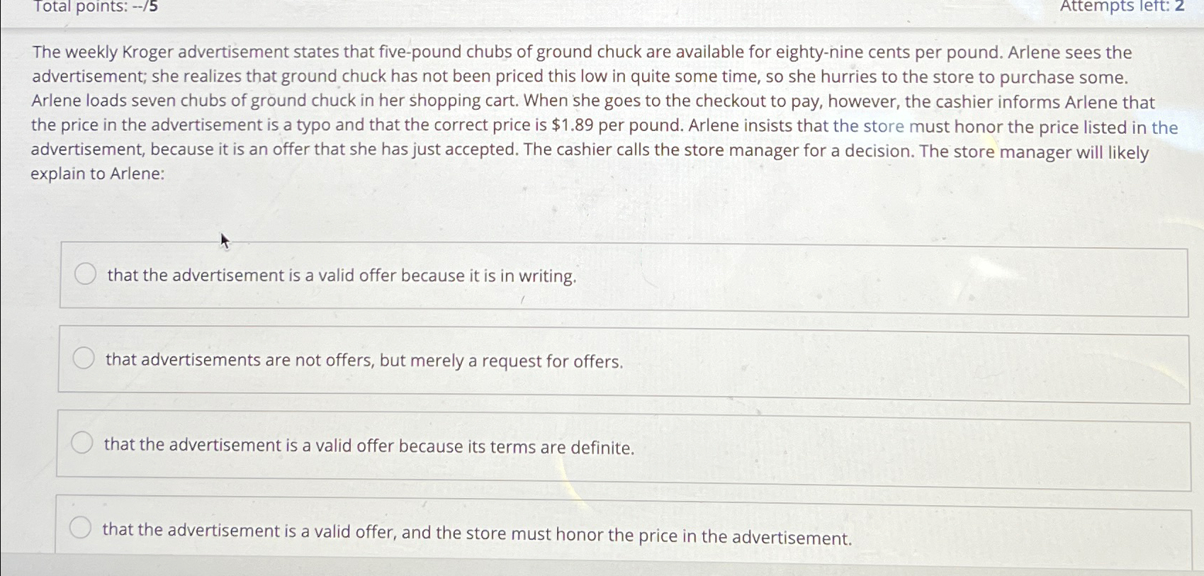 Solved Total points: --/5Attempts left: 2The weekly Kroger | Chegg.com