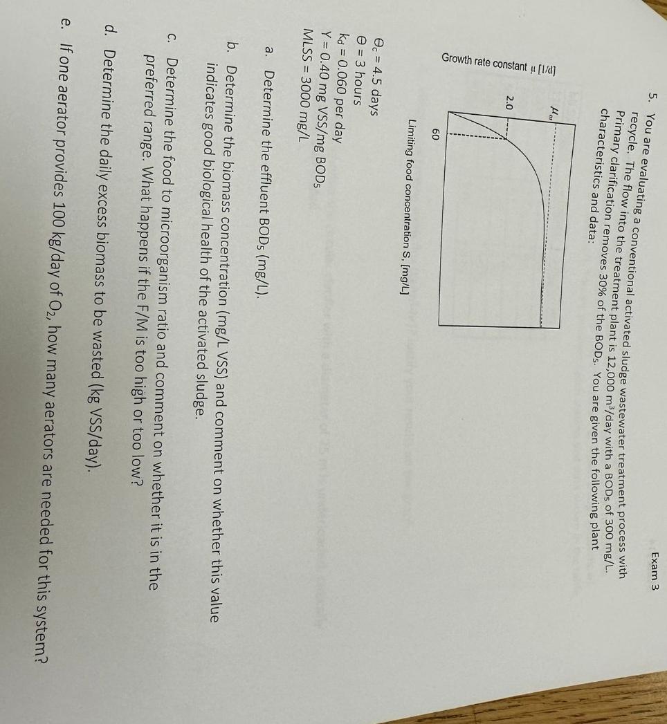 Solved 5. You are evaluating a conventional activated sludge | Chegg.com