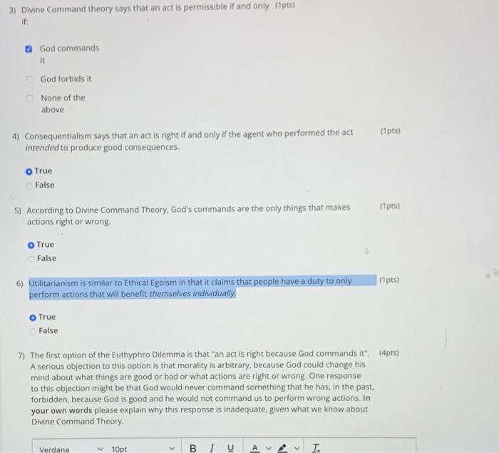 Solved 3) Divine Command theory says that an act is | Chegg.com