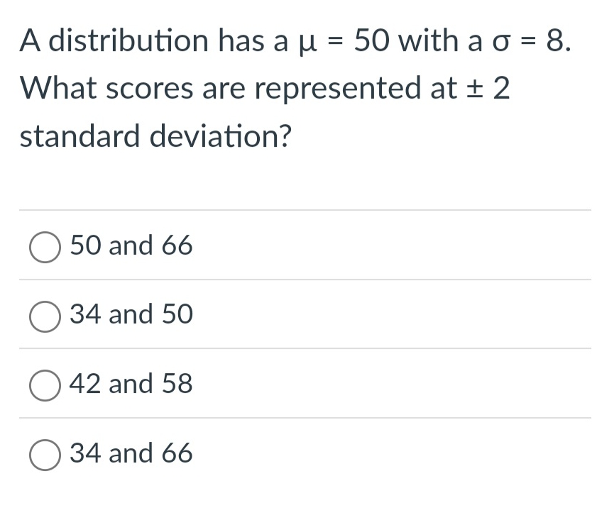 Solved A distribution has a μ=50 ﻿with a σ=8. ﻿What scores | Chegg.com