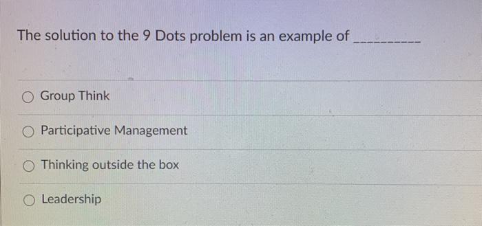 Solved The solution to the 9 Dots problem is an example of | Chegg.com