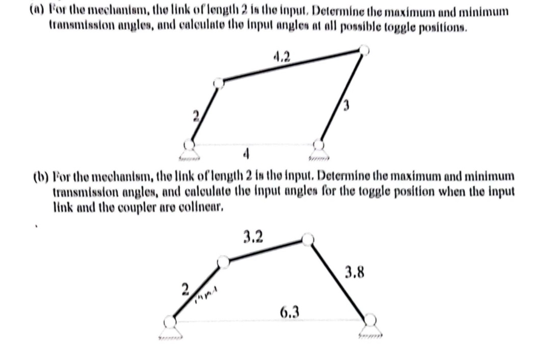 Solved (a) ﻿Por the mechanism, the link of length 2 ﻿is the | Chegg.com