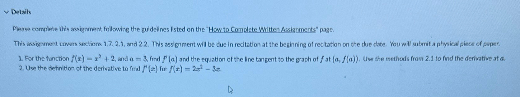 Solved DetailsPlease complete this assignment following the | Chegg.com