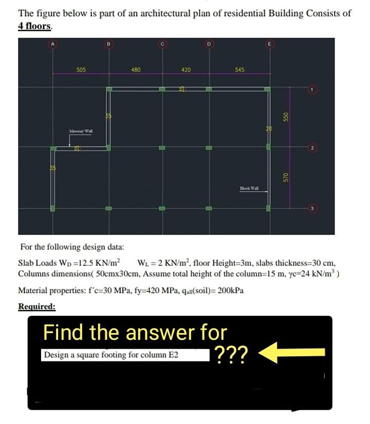 Solved Design a square footing for column E2 ?? Please can | Chegg.com