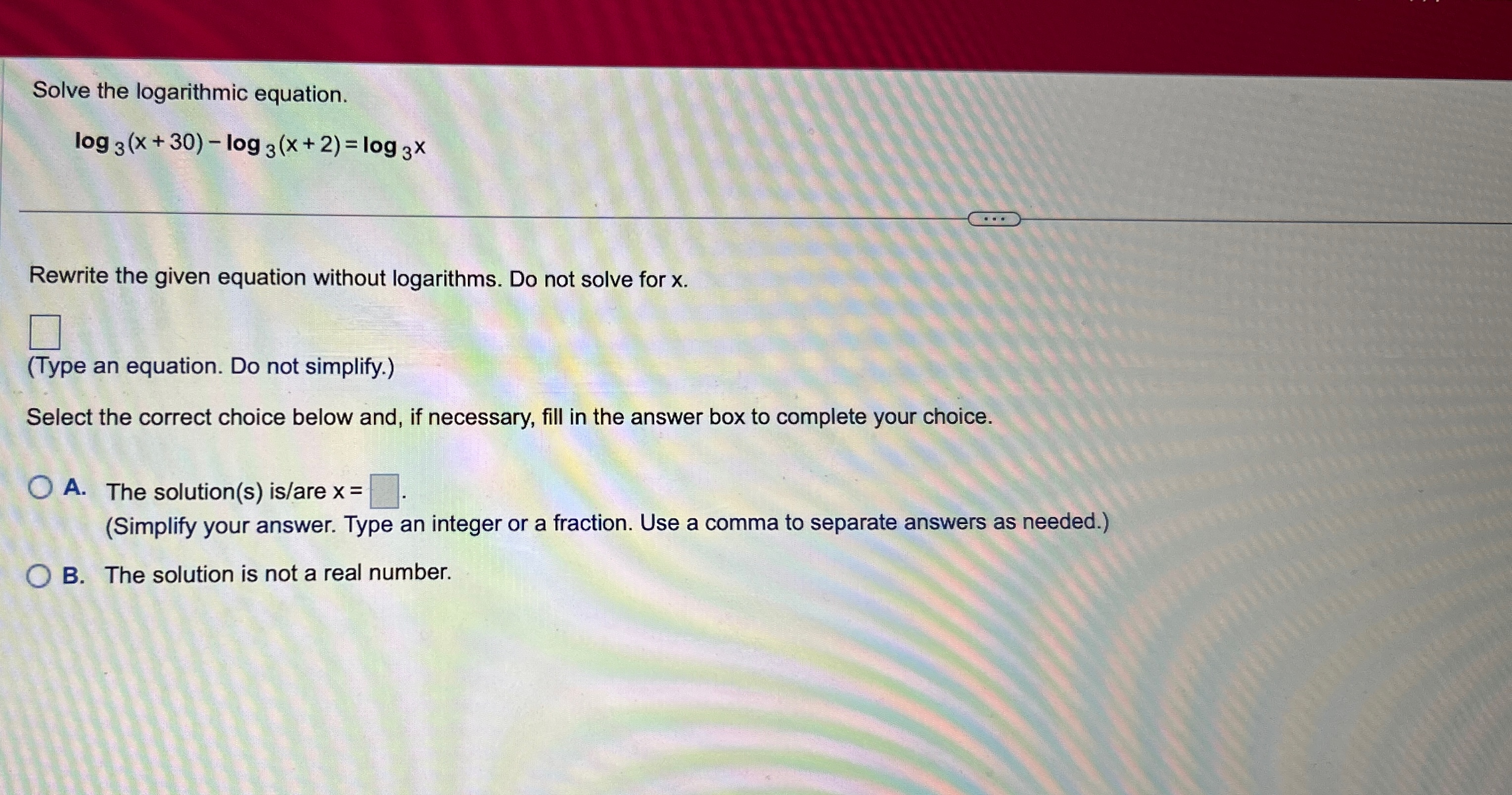 Solved Solve the logarithmic | Chegg.com