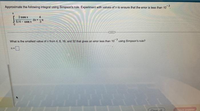 Solved Approximate the following integral using Simpson's | Chegg.com