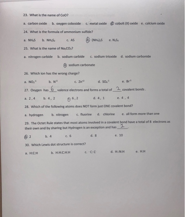 Solved 23. What is the name of Coo? a. carbon oxide b. | Chegg.com