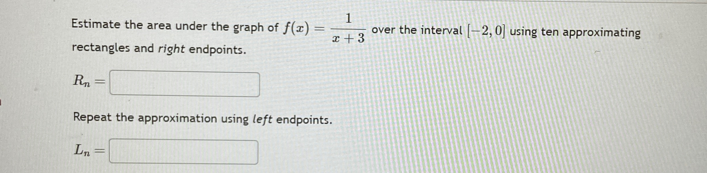 Solved Estimate the area under the graph of f(x)=1x+3 ﻿over | Chegg.com