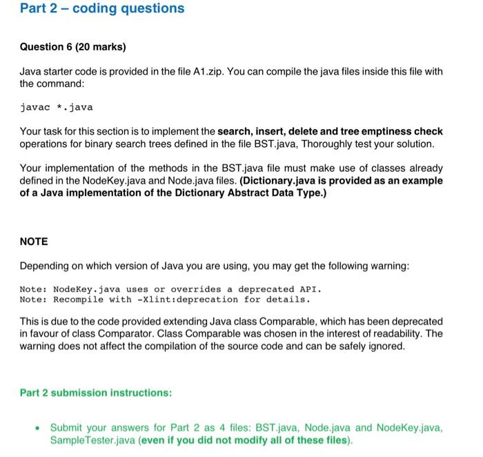 Solved * Implementation of Binary Search Trees. * / public | Chegg.com
