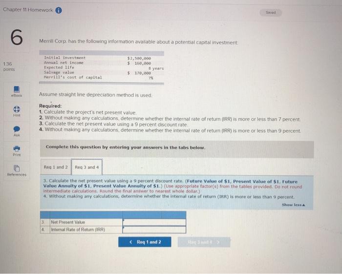 Solved Chapter 11 Homework Saved 6 Merrill Corp. has the | Chegg.com