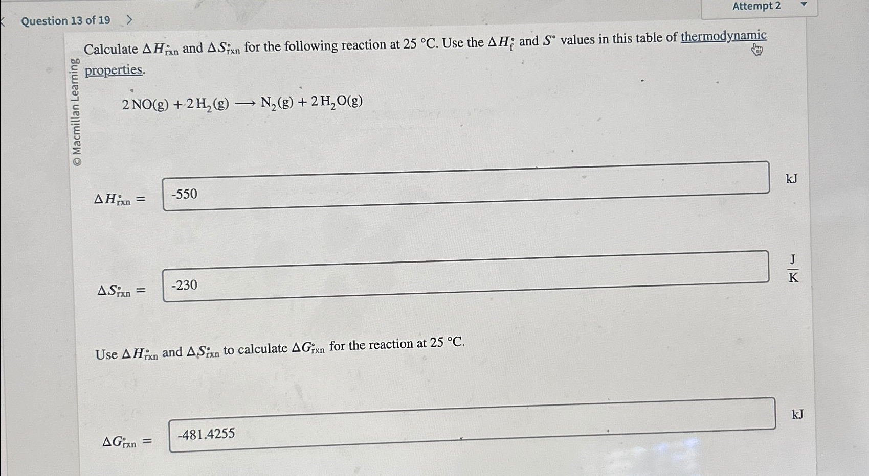 Solved Question 13 of 19\\nAttempt 2\\nCalculate \\\\Delta | Chegg.com