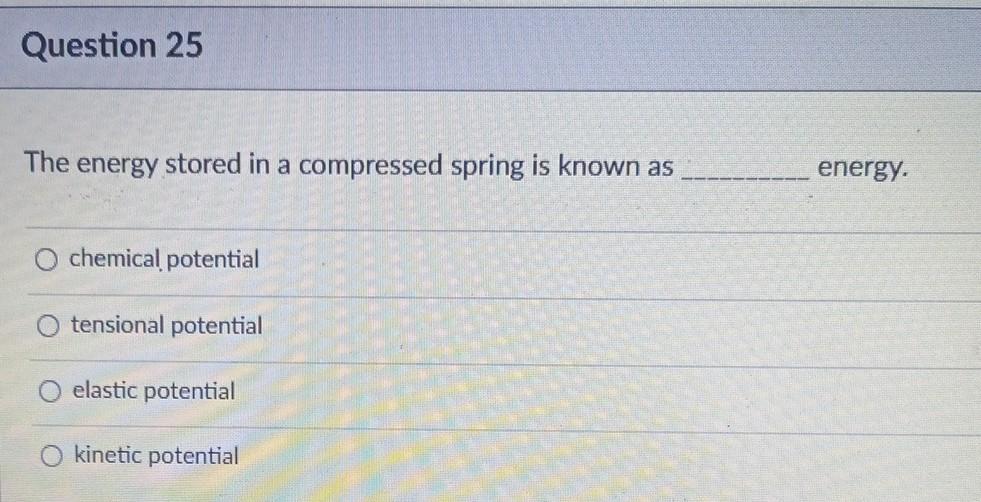 Solved Question 25 The energy stored in a compressed spring | Chegg.com