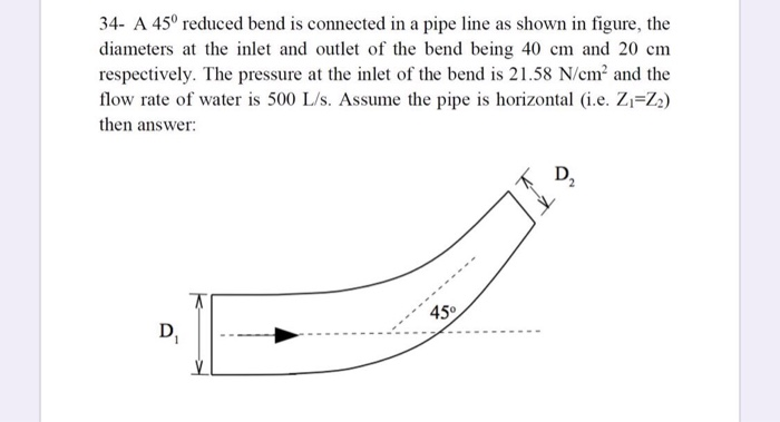 Solved 34- A 45° reduced bend is connected in a pipe line as | Chegg.com