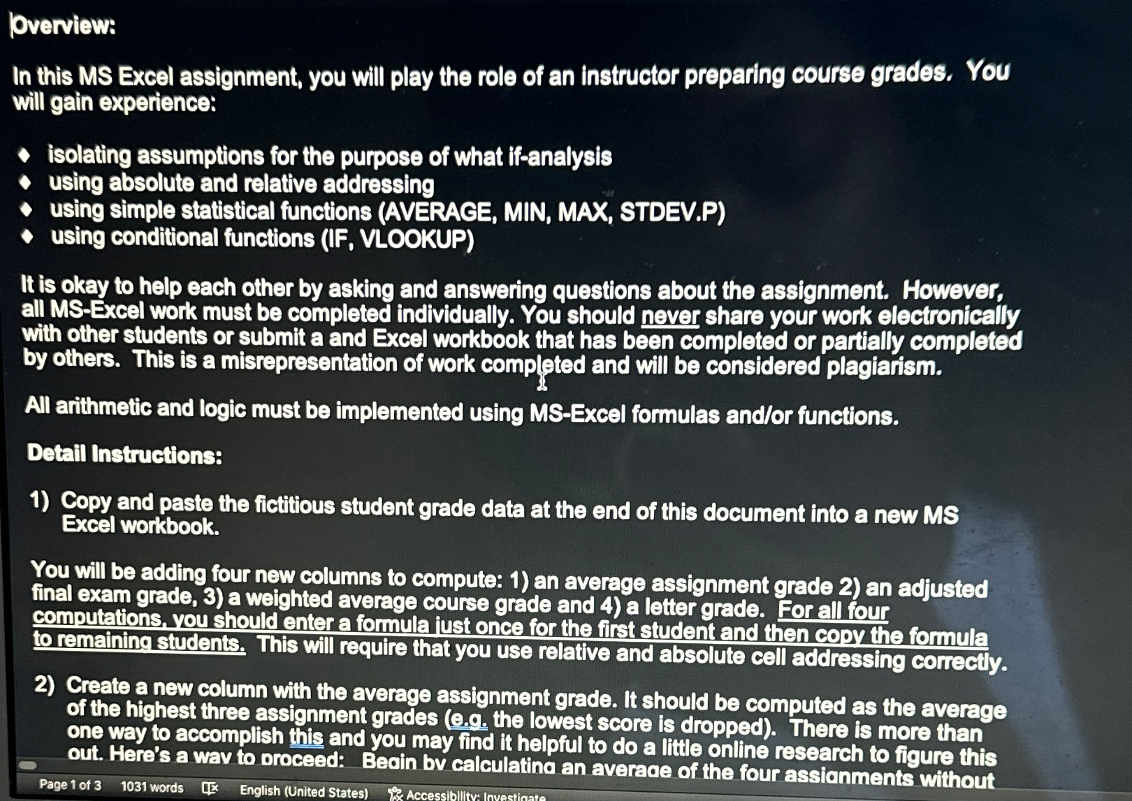 Solved Dverview:In this MS Excel assignment, you will play | Chegg.com