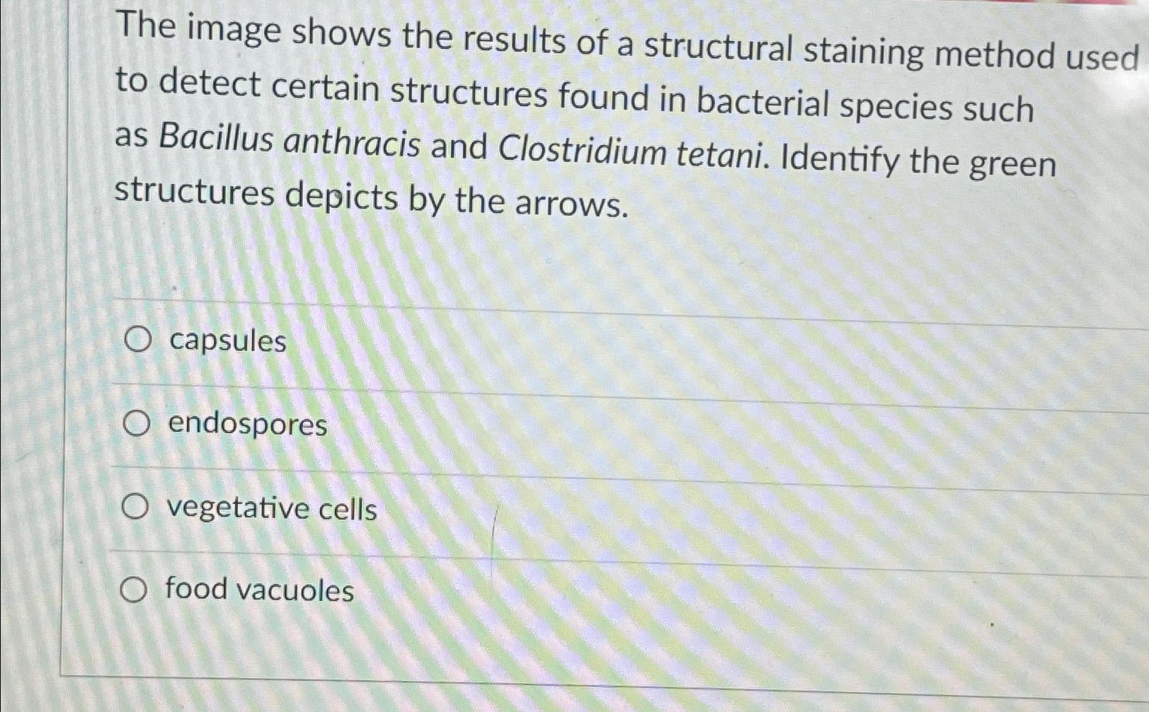 Solved The image shows the results of a structural staining | Chegg.com