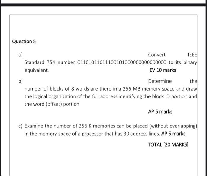 Solved Question 5 a) b) Convert IEEE Standard 754 number | Chegg.com