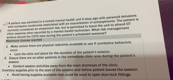 Solved A patient was admitted to a locked mental health unit | Chegg.com