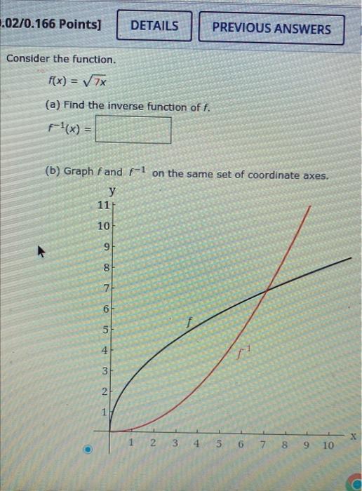 Solved Consider the function. f(x)=7x (a) Find the inverse | Chegg.com
