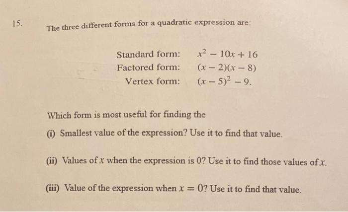 Solved The three different forms for a quadratic expression | Chegg.com