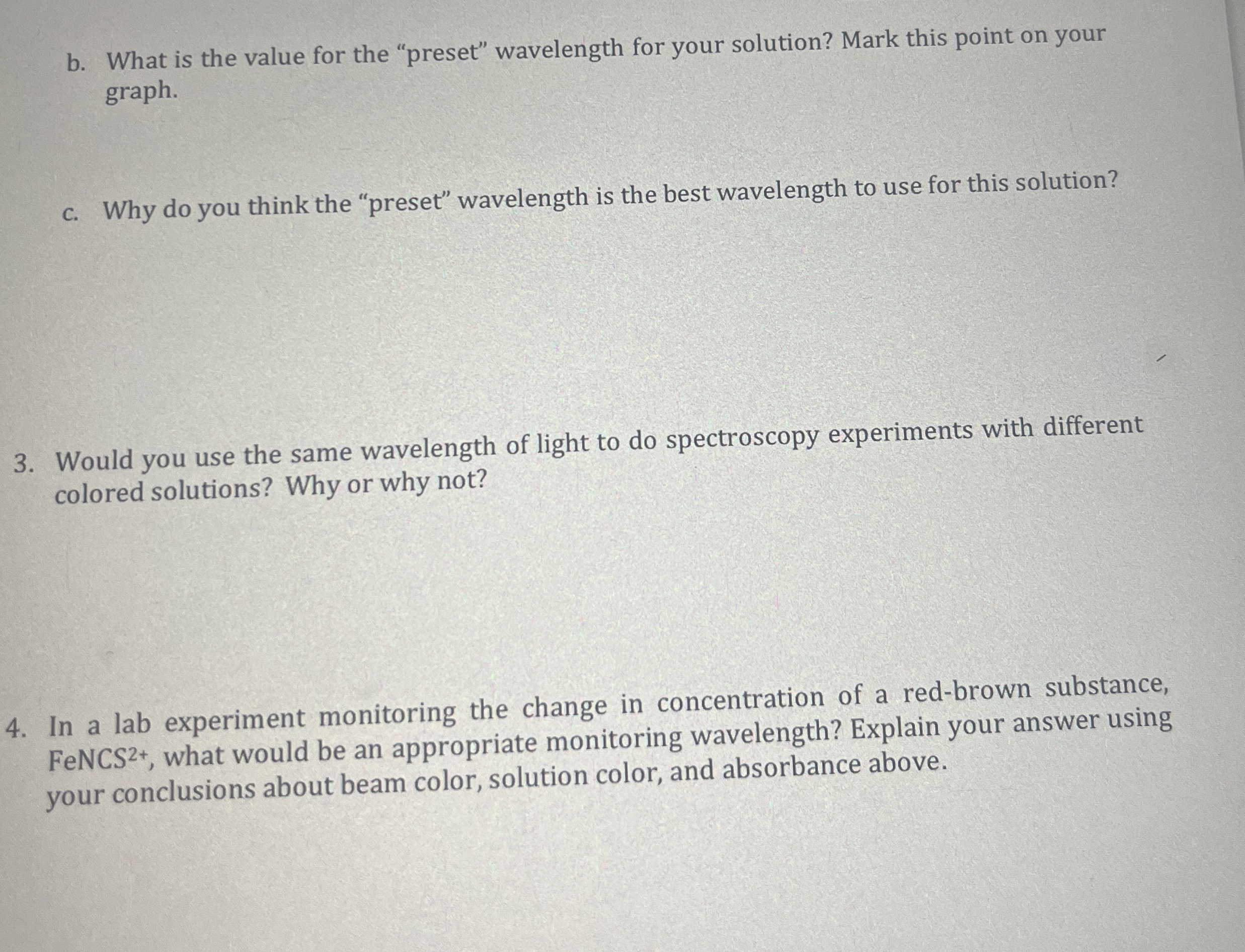 Solved b. ﻿What is the value for the "preset" wavelength for | Chegg.com
