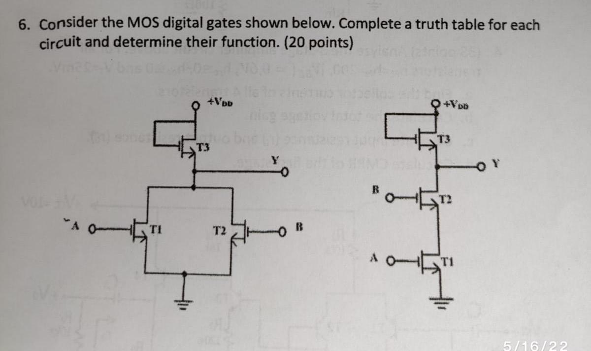 Solved 6. Consider the MOS digital gates shown below. | Chegg.com