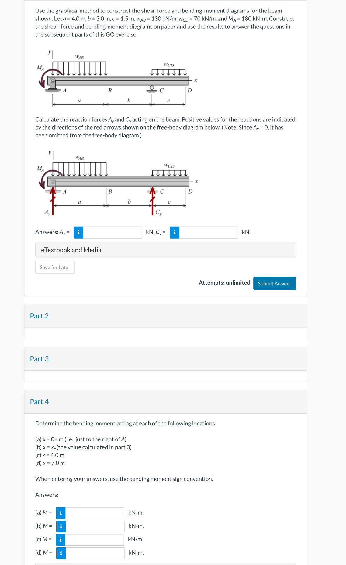 Solved Part 4 ﻿Determine the bending moment acting at each | Chegg.com