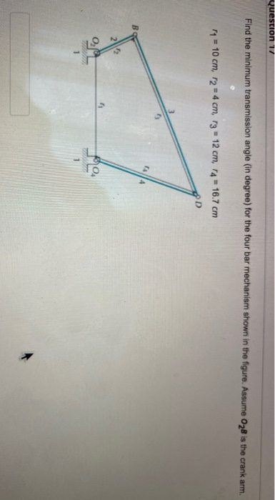 Solved Question 17 Find the minimum transmission angle (in | Chegg.com