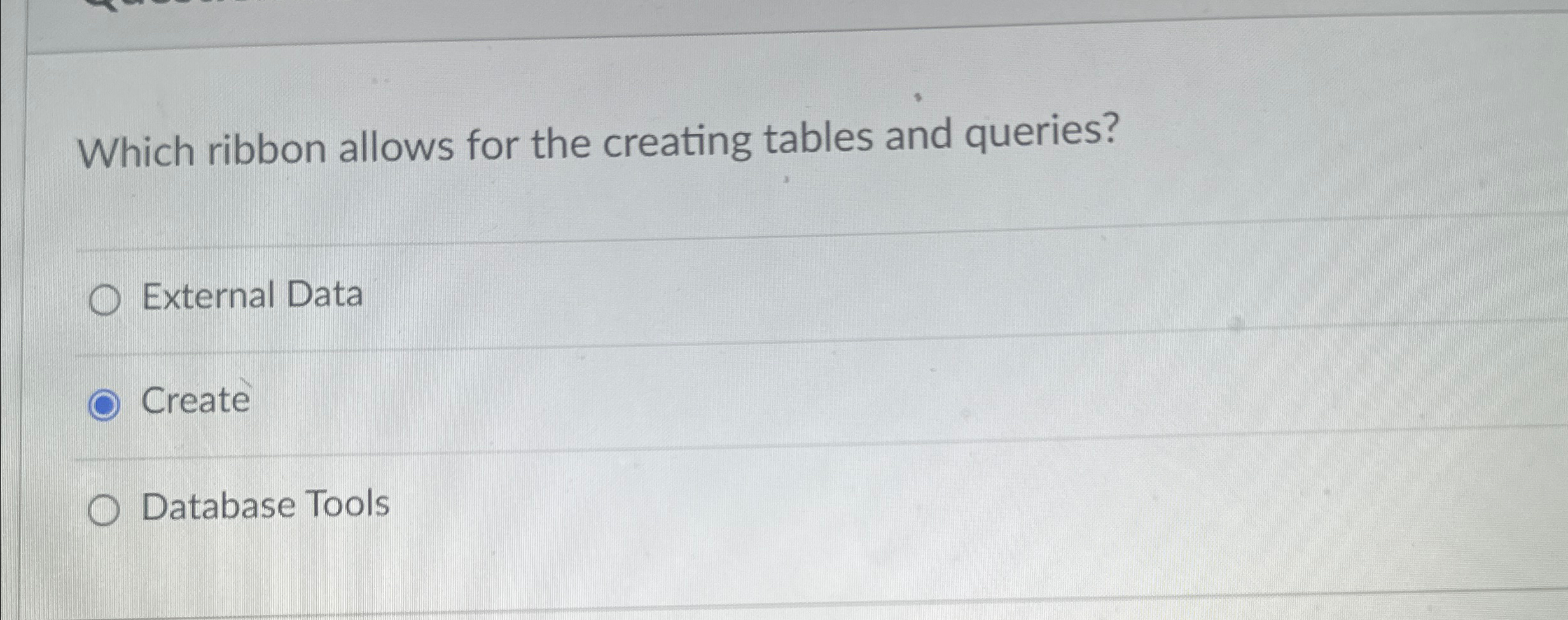 Solved Which ribbon allows for the creating tables and | Chegg.com