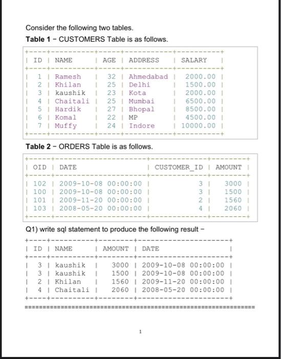 Solved Consider the following two tables. Table 1 - | Chegg.com Solved Consider the following two tables. Table 1 - | Chegg.com