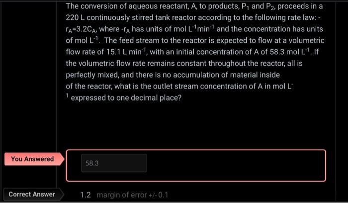 Solved The conversion of aqueous reactant, A, to products, | Chegg.com
