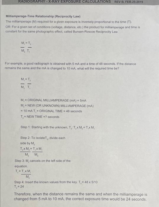 RAD4101 Radiography RT1 use of formulas -calculation | Chegg.com