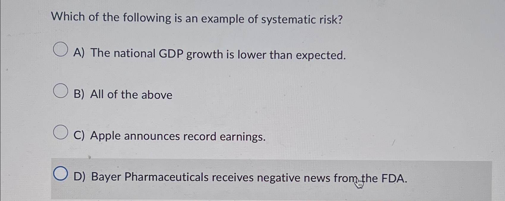 Solved Which of the following is an example of systematic | Chegg.com