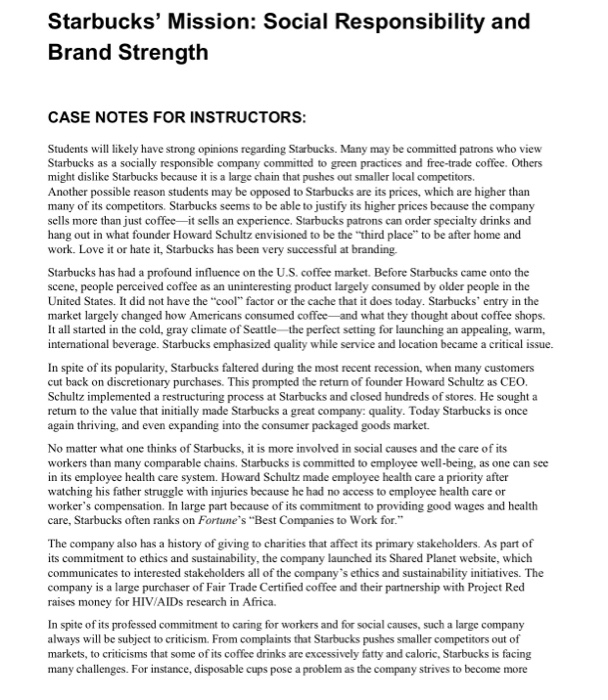 Solved Starbucks' Mission: Social Responsibility and Brand | Chegg.com