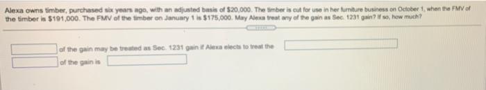 Solved Alexa owns timber, purchased six years ago, with an | Chegg.com