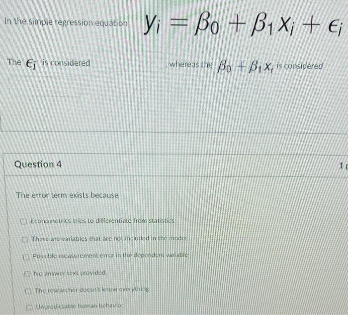 Solved In the simple regression equation Y; = Bo + B1x; tej | Chegg.com
