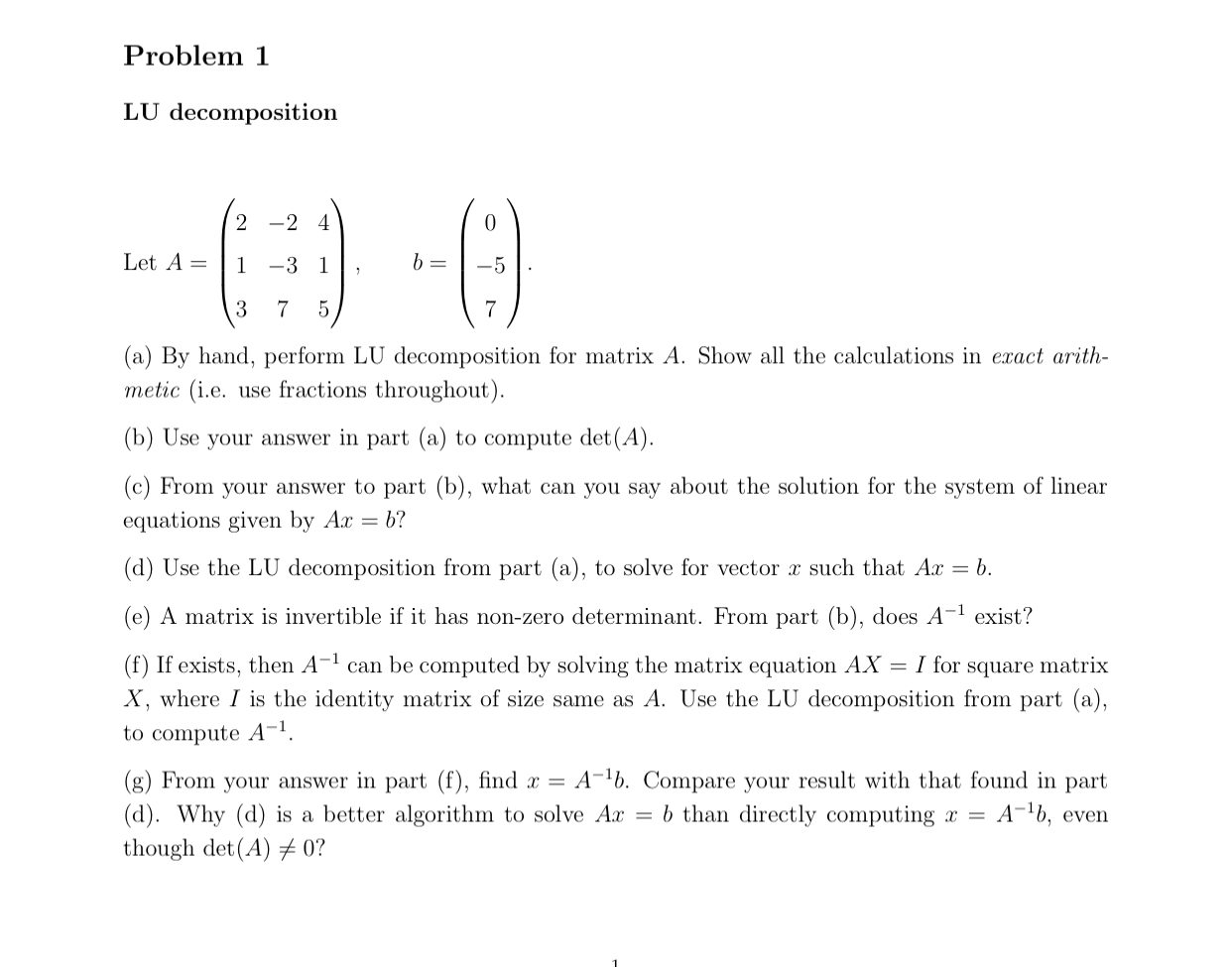 Problem 1LU decompositionLet | Chegg.com