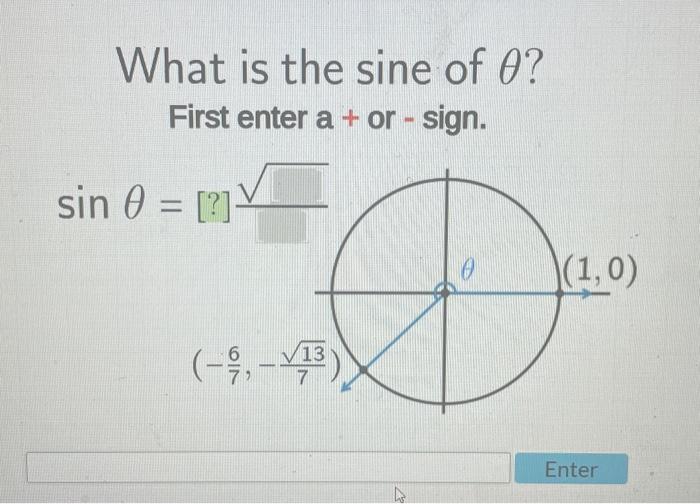 Solved What is the sine of θ ? First enter a+ or - sign. | Chegg.com