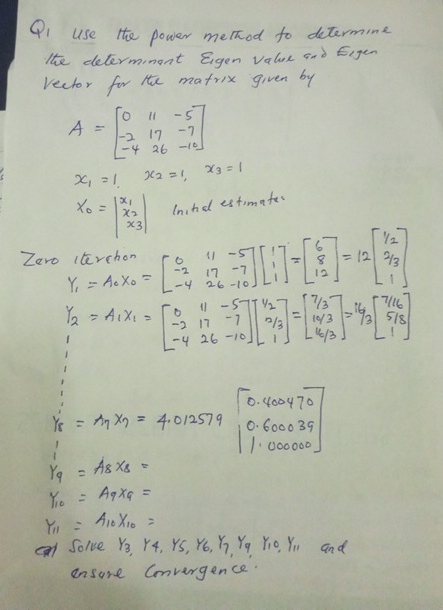 Solved Q1 ﻿use the power melkod to determine the determinant | Chegg.com