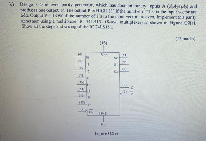 Solved (c) Design a 4-bit even parity generator, which has | Chegg.com