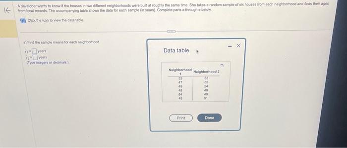 Solved complete a through e below a) find the sample means | Chegg.com