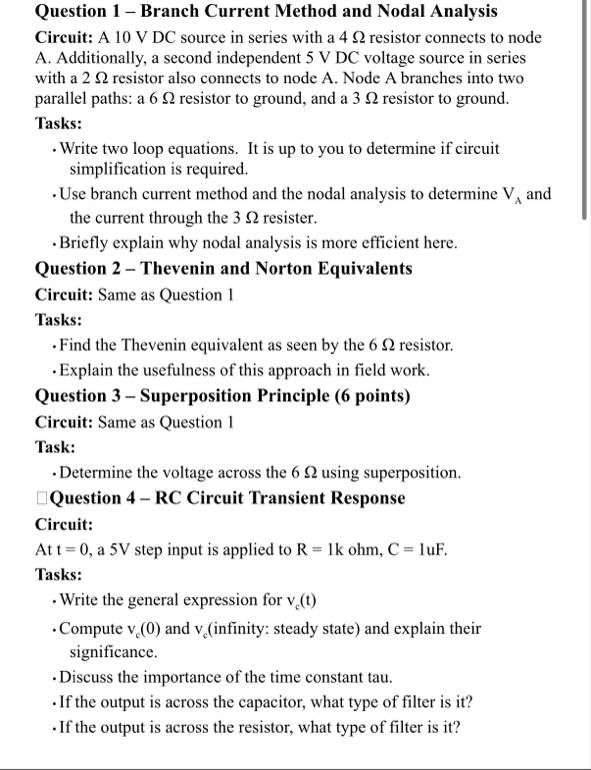 Solved Question 1 - ﻿Branch Current Method and Nodal | Chegg.com