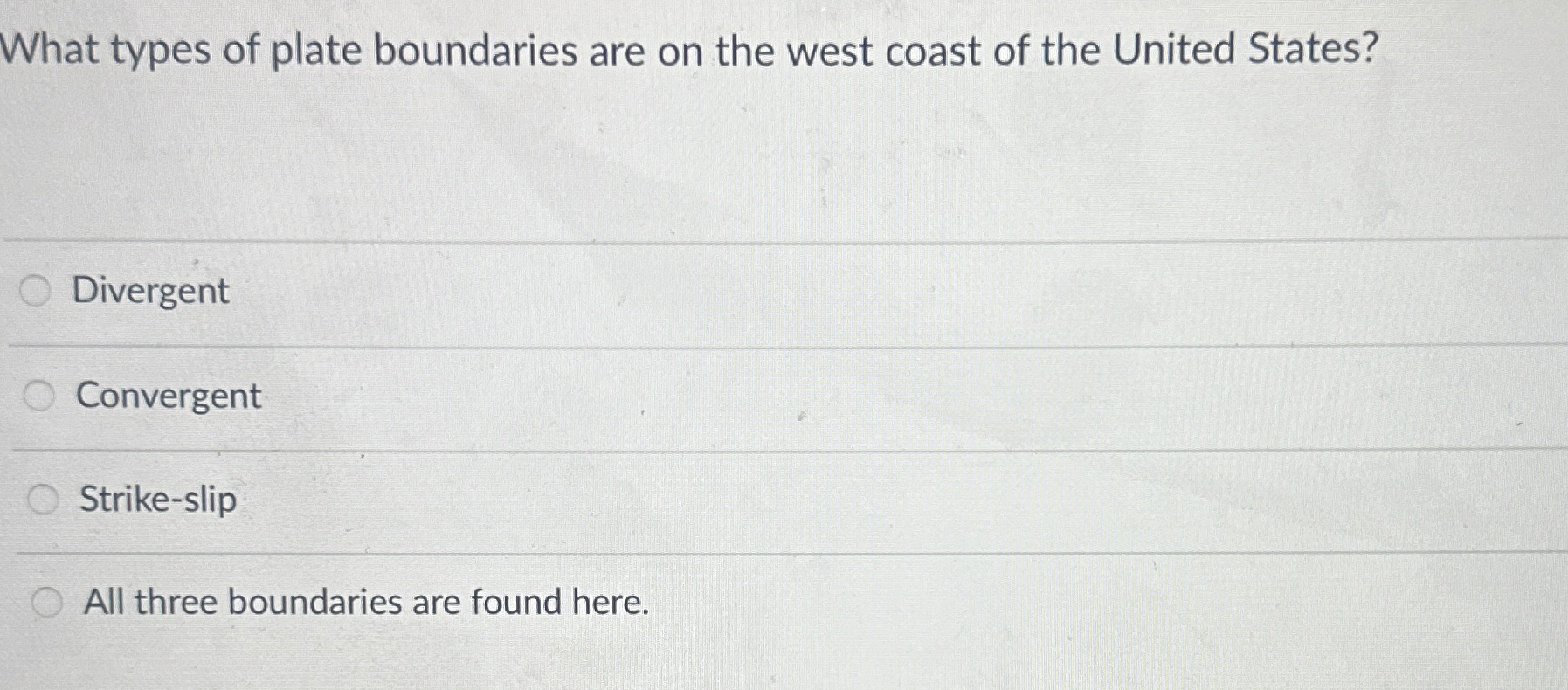Solved What types of plate boundaries are on the west coast | Chegg.com