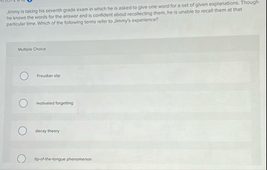 Solved Jimmy is taing his seventh grade exam in which be is | Chegg.com