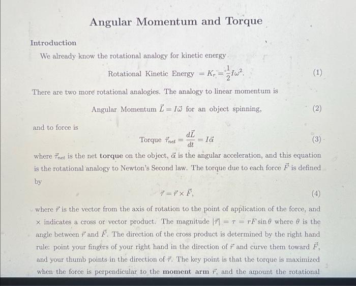 Solved Angular Momentum and Torque Introduction We already | Chegg.com